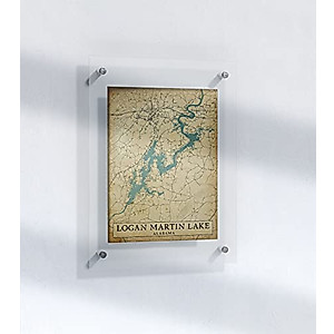 MG Global Unframed Map Poster of Logan Martin Lake Alabama USA | 11x17 12x18 16x24 24x36 Vintage Wall Art | Traveler Retro Print | Hometown City Antique Gift for Home Office Decor