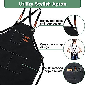 JINSHANGTOPK Chef Apron, Aprons for Men, Adjustable Strap Cotton Canvas Cross Back Apron with Large Pockets for Women and Men Kitchen Cooking Baking Bib Apron(Black)
