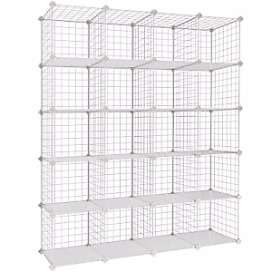SONGMICS Wire Cube Storage, 20-Cube Modular Rack, Storage Shelves, PP Plastic Shelf Liners Included, 48.4" L x 12.2" W x 60.2" H White ULPI45W