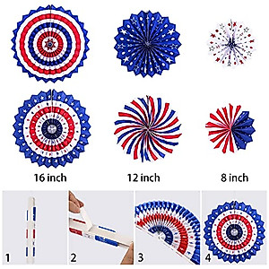 Patriotic Birthday Party Decorations Red White and Blue Birthday Decorations with Patriotic Balloons Happy Birthday Banner Paper Pompoms Star Streamer for American Theme 4th of July Party Decor (B)