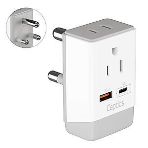 Ceptics South Africa Power Plug Adapter Travel QC 3.0 & PD, Safe Dual USB & USB-C - 2 USA Socket Compact & Powerful - Use in S. Africa Botswana - Type M AP-10L - Fast Charging