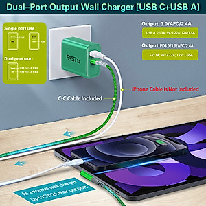 Fast Charging Wall Charger with USB C Cable 10FT, 2-Pack 20W USB C Power Adapter Dual Port Fast Charger Block+ Right-Angle 3A C to C Cable Fit for iPhone 15 Samsung Galaxy S22 Ultra S21 S20 S10 Pixel