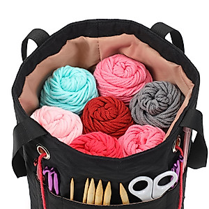 HOMEST XL Yarn Storage Tote, Tangle Free with 6 Oversized Grommets, Knitting and Crochet Organizer, Large Craft Supplies Bag with Drawstring Closure, Ripple (Patent Design)
