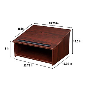 OEF Furnishings Portable Tabletop Lectern with Bookstop and Storage Shelf, Mahogany