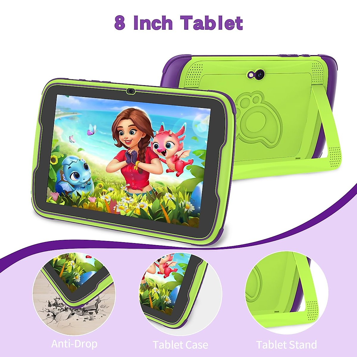 Android Tablet 8 inch, Android 13 Tablet, 8GB(4+4GB Expand) RAM 64GB ROM, 1TB Expand Android Tablet with Dual Camera, WiFi, Bluetooth, 5000mAh, Google GMS Certified Tablet with Case(Green)