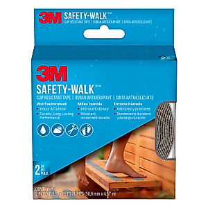 3M Safety-Walk Slip Resistant Tape, 2 in x 15 ft, Anti Slip Grey Tape, Ideal For Slippery & Wet Conditions, Self-Adhesive Backing, Quick & Easy Application, Durable & Long-Lasting (370G-R2X180)