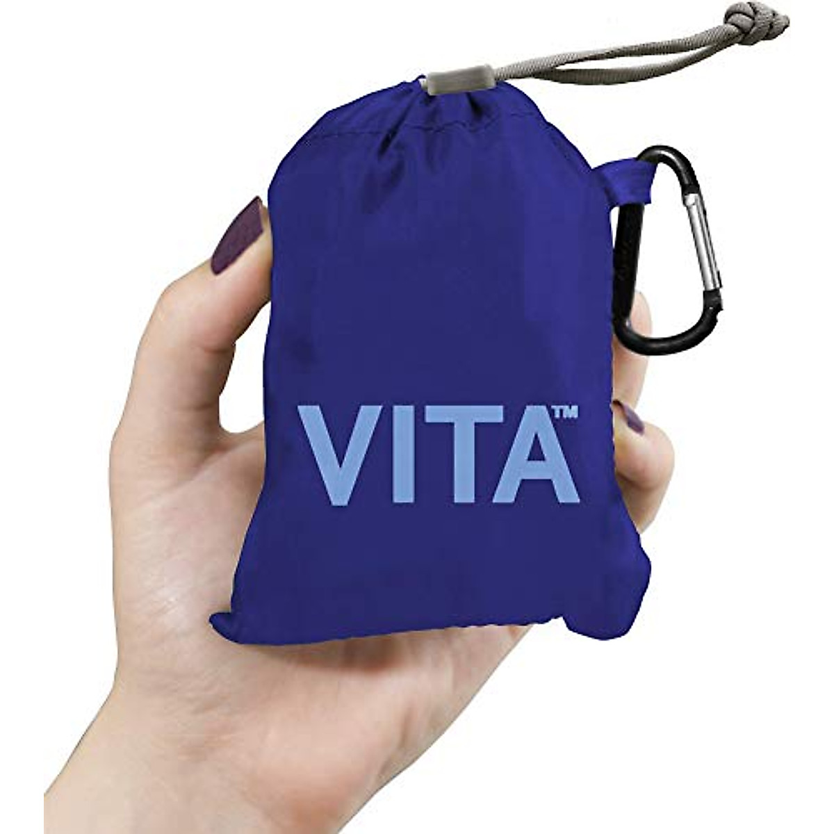 ChicoBag Vita Reusable Tote Bag with Carabiner Clip | Compact Reusable Shopping Bags | Eco Friendly | Mazarine Blue