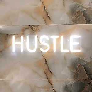 HUSTLE LED Neon Sign Novelty Light Wall Art Decorative Wall Hanging Sign for Bedroom Living Room Kid’s Room Party Home Decor Neon Night Light USB Powered Large 19.7x4.9” White