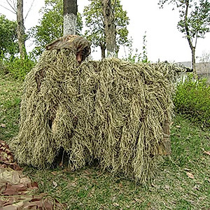 MOBUKJUU Outdoor Hunting Ghillie Suit Ghillie Clothes Top Men Camouflage Hunting Ghillie Suit Outdoor Jungle Hunting Cloak Poncho (Desert Sand)