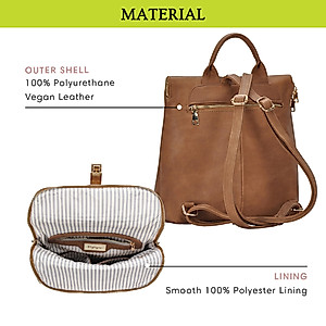 Miztique The Diana Backpack Purse for Women, Flap Over Tote Bag, Soft Vegan Leather - Tan