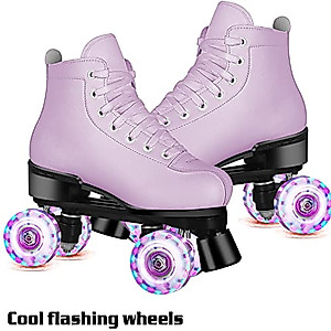 PERZCARE Roller Skates for Women&Girls,Classic Double Row 4 Wheels Shiny Quad Men's Skates,PU Leather High-top Roller Skates for Teens/Adult/Boys/Unisex Indoor/Outdoor