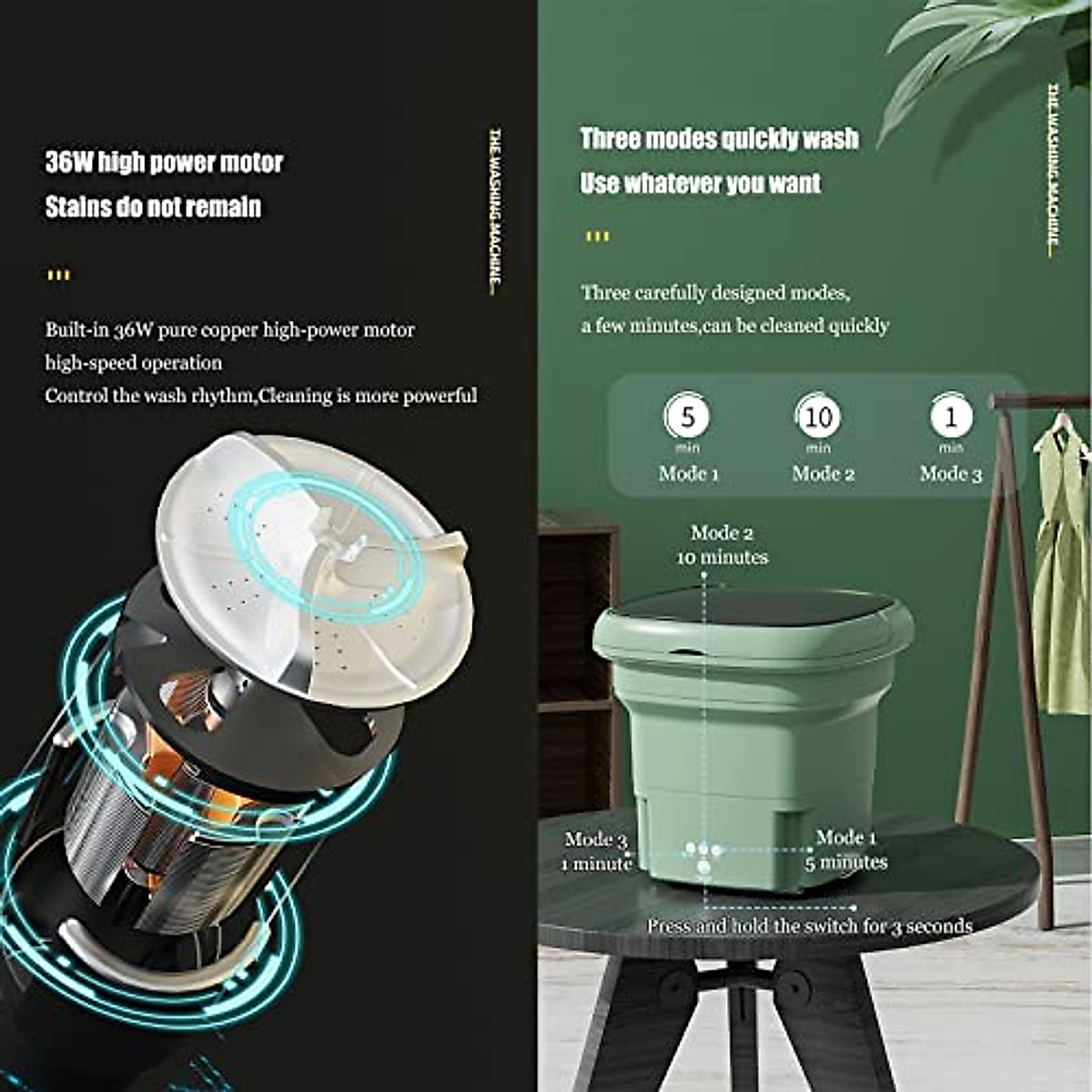 4.5L Mini Portable Washing Machine Lightweight Underwear Washer,Foldable Washer with Spin Dryer for Baby Clothes, Socks, Towels,Bucket Automatic Perfect for Camping, Travelling, Apartment, Dorm