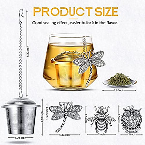 Tea Infusers for Loose Tea 3 Sets Loose Leaf Tea Steeper Tea Strainer Stainless Steel Tea Ball for Loose Tea Holder Tea Mesh Strainer Tea Filters with Drip Trays and Pendant (Insects Style)