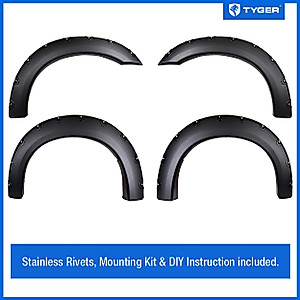 Tyger Auto Fender Flares Compatible with 1999-2007 Ford F-250 F-350 Super Duty, Rough Textured Bolt-Riveted Style 4pc | TG-FF8F4097