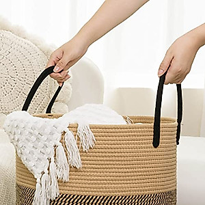 CHICVITA Woven Laundry Basket Large Dirty Clothes Hampers for Laundry Tall Wicker Jute Basket for Blankets, Toys in Living Room, Bathroom, Decorative Towel Storage Basket for Organizing, 58L, Black