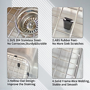 YORZSDI 304 Stainless Steel Sink Protectors for Kitchen Sink, 11-3/4" x 13-7/8" Sink Grid with Center Drain, Sink Rack for Bottom of Sink, Kitchen Sink Grid 2 pcs