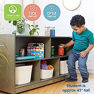 ECR4Kids 5-Compartment Mobile Storage Cabinet, 24in, Classroom Furniture, Grey Wash