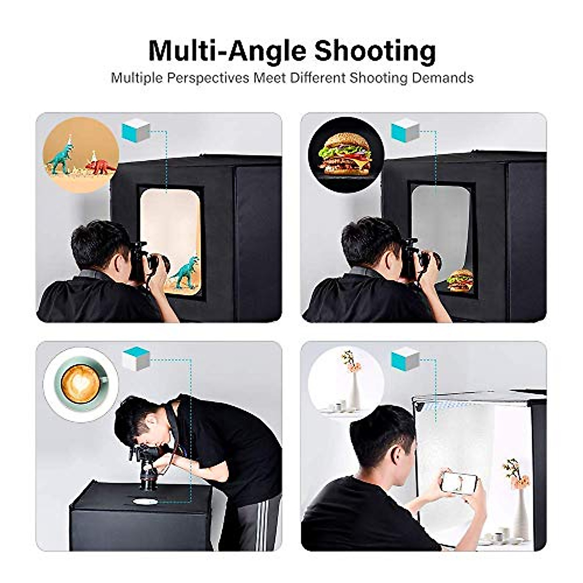 Lightbox, GLZ 24x24 Inch Photo Studio Light Box Shooting Tent Kit with Dimmable and Movable LED Lights, Carry Bag and 6 Color backdrops for Photoshoot (White Black Orange Blue Green Red)