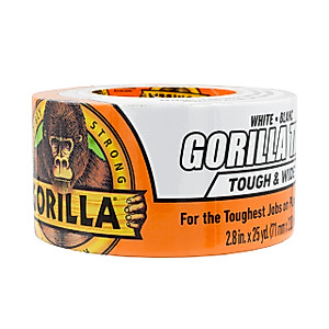 Gorilla Tough & Wide Duct Tape, 2.88" x 25 yd, White, (Pack of 1)