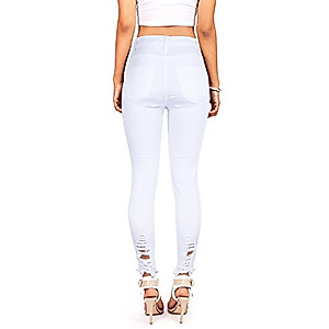 Vibrant Women’s Denim Skinny Jeans – Stretch High Waisted Raw Edges Heavy Distressed Ripped Casual Slim Fit Pants VP1213 White 9