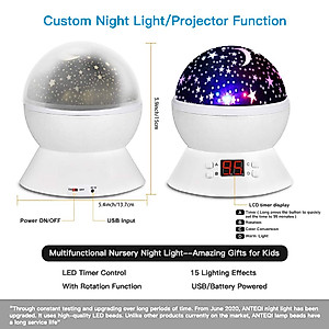 ANTEQI Star Night Lights Projector for Kids Star Glob Projection Nightlight with 17 Projection Modes and Timer for Baby Bedroom Ceiling Decor