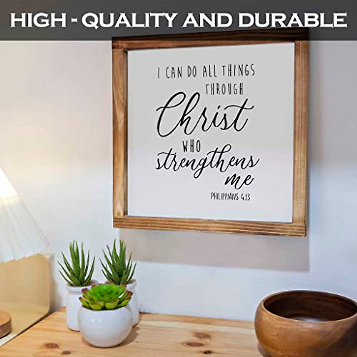 I Can Do All Things Through Christ Wall Art Sign 12x12 Inch, Christian Wall Art, Bible Verse Wall Decor Scripture Wall Art Philippians 4 13 Wall Decor Wooden Bible Verse Sign Farmhouse Wall Décor