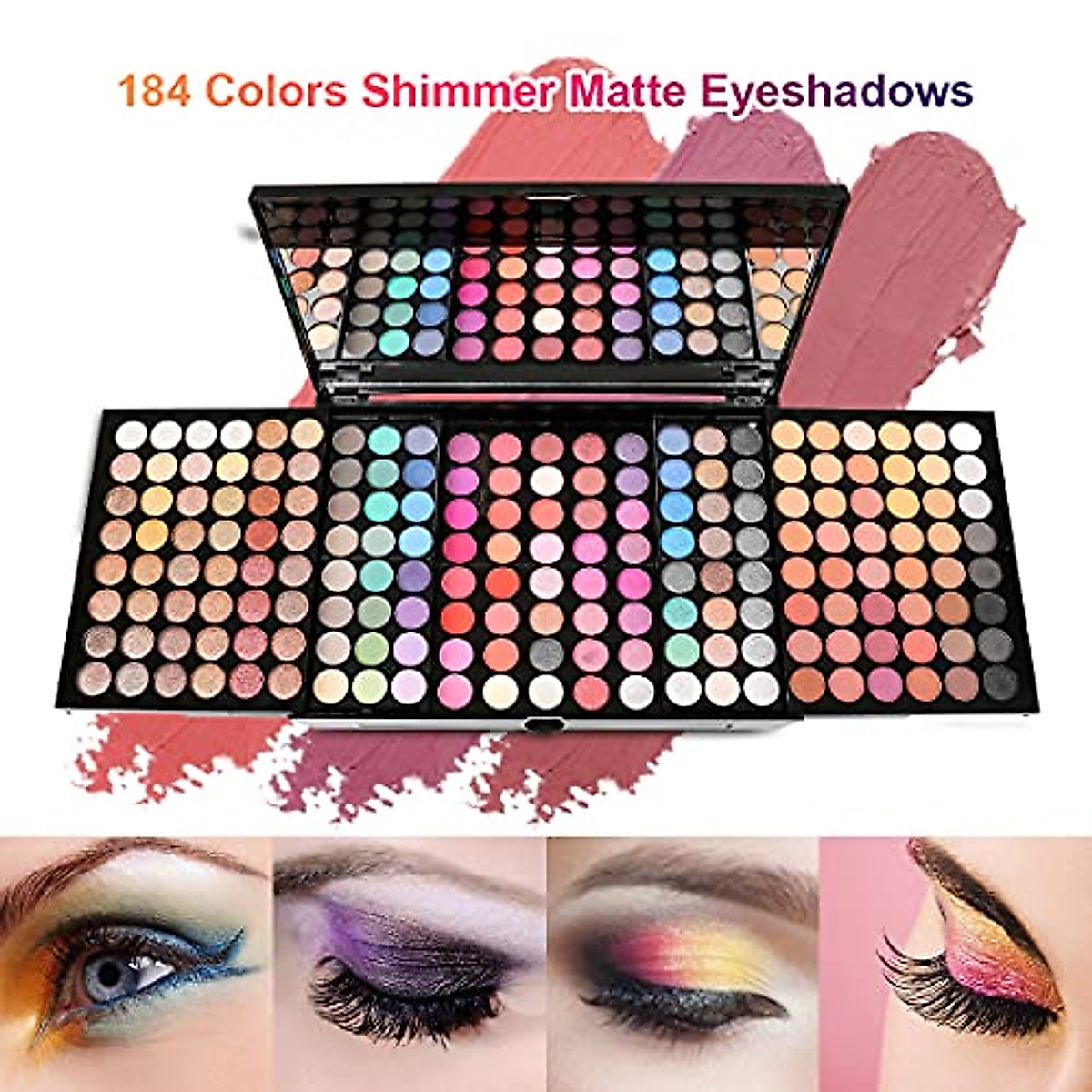 194 Colors Pink Cosmetic Make up Palette Set Kit with Eyeshadow Blusher Eyebrow Powder Face Concealer,All-in-One High Pigment Powder Pallet Kit with Mirror, Applicators