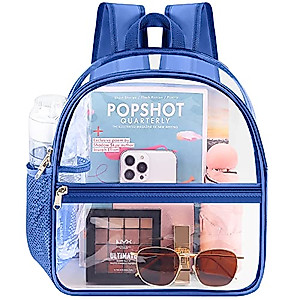 Clear Mini Backpack, Mossio See Through PVC Bookbag with Reinforced Padded Straps for College Workplace Blue