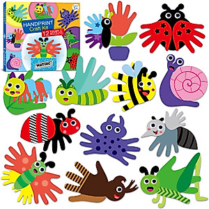 WATINC 12Pcs Spring Insect Handprint Art Craft Bug Crafts Butterfly Dragonfly Summer Springtime DIY Bug Kit Animal Themed Art Supplies Preschool Class Hand Print Activity Party Ornaments for Kids