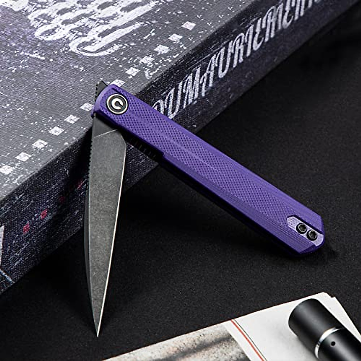 CIVIVI Clavi Folding Knife, Gentleman's Knife Front Flipper Knife for Everyday Carry, 3.06" Nitro-V Steel Blade Purple G10 Handle Pocket Knife for EDC Ostap Hel Designed C21019-2