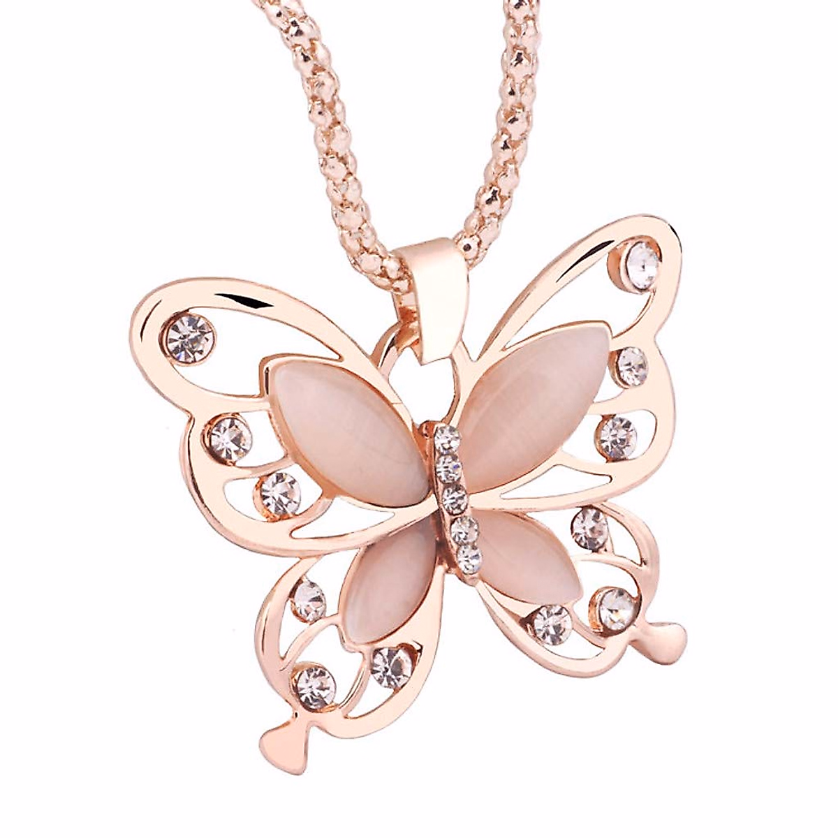 Lutos Charm Iced Out Butterfly Crystal Pendant Long Chain Necklace Hollow Statement Jewelry for Women and Girls Gift Gold