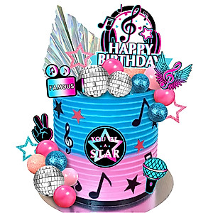 30 PCS Music Cake Toppers Musical Birthday Party Cake Decorations for Musical Cake Toppers Set Girls Music Karaoke Theme Birthday Party Supplies (Style1)