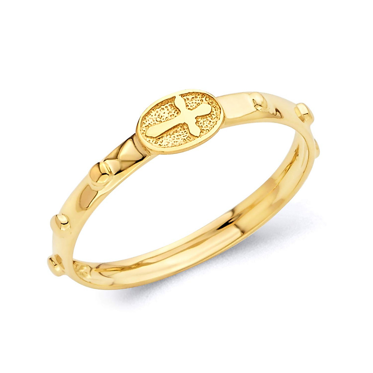 14k Yellow Gold 2mm Religious Rosary/Rosario Eternity Band - Size 9