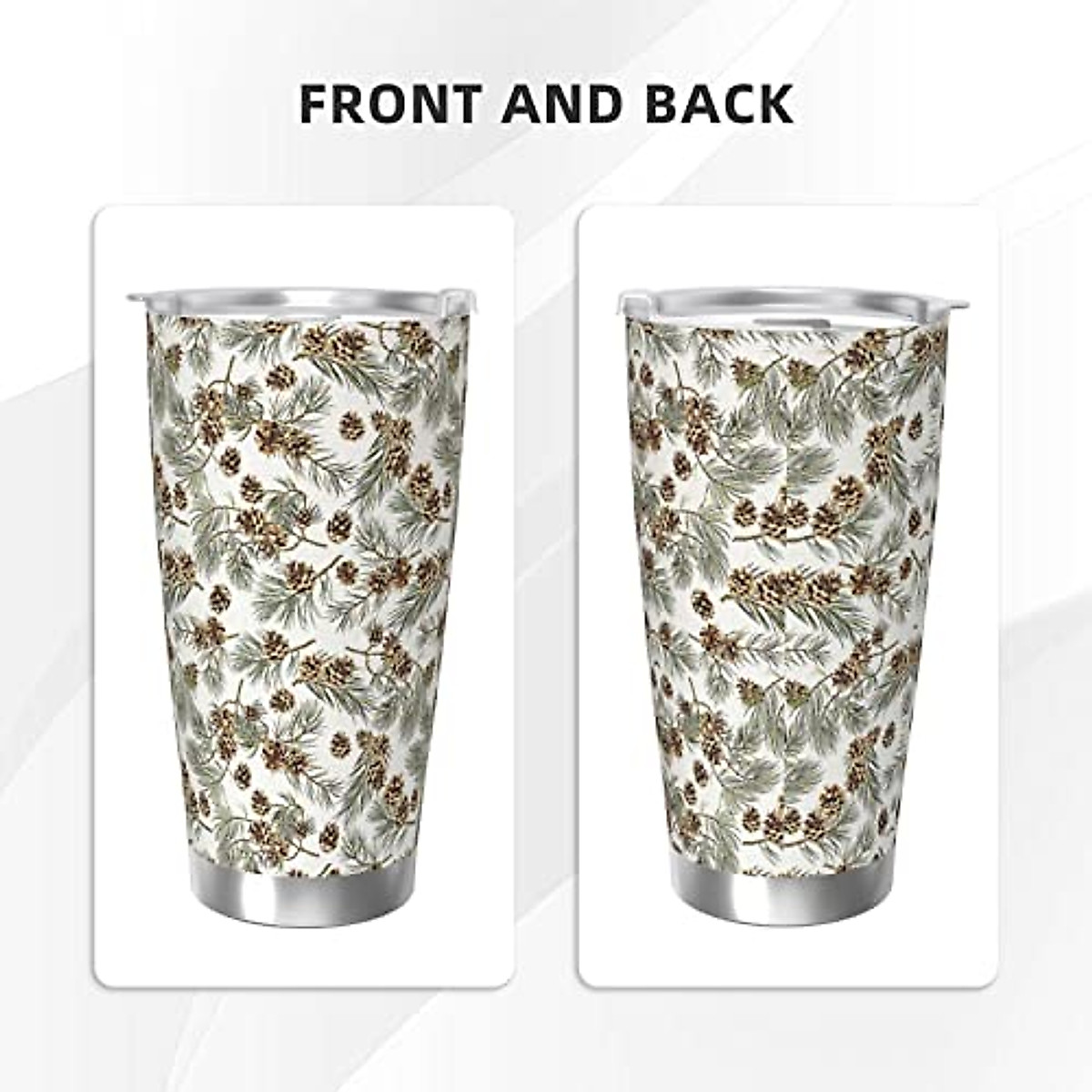Evealyn Vintage Pine Cones Printed 20 Oz Tumbler Insulated Tumbler Travel Mug Stainless Steel Cup Coffee Mug With Lids For Home Outdoor Office
