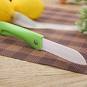 ccHuDE 2 Pcs Ceramic Folding Knife Small Kitchen Fruit Knife Vegetable Paring Knife Travel Foldable Knife Handy Pocket Knife Picnic Camping Knife with Plastic Handle