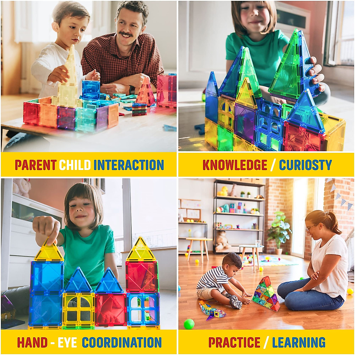 AAA777USA Magnetic 3D Building Block Tiles Learning and Educational Stem Toys for Kids, Toddlers Boys & Girls, Develops Creativity and Motor Skills – 102 Pcs Set