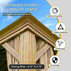 12’ x 16’ Hardtop Gazebo Outdoor Aluminum Wood Grain Gazebos with Galvanized Steel Double Canopy for Patios Deck Backyard,Curtains&Netting by domi outdoor living