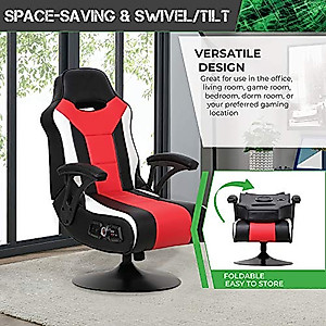 X Rocker Falcon Pedestal PC Office Computer Gaming Chair, 2.1 Wireless Audio System, Subwoofer, Padded Armrest, 5152501, 32" x 25" x 42", Black, Red, and White