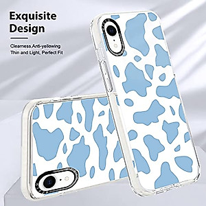 MZELQ Designed for iPhone XR Case, Cute Blue Cow Print Clear TPU Phone Cow Cow Patterns Case + Screen Protector Compatible with iPhone XR 6.1 inch Four Corners Protection Case for iPhone XR