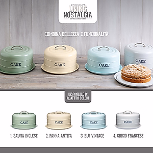 Kitchen Craft Living Nostalgia Airtight Cake Storage Tin/Cake Dome, 28.5 x 18 cm, English Sage Green