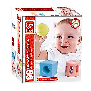 Hape Geometric Rattle | Colorful Rattle Toys for Newborn, Infants & Toddlers, 3 Piece Early Educational Toy Set