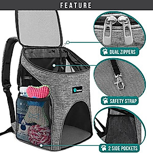 PetAmi Premium Pet Carrier Backpack for Small Cats and Dogs | Ventilated Design, Safety Strap, Buckle Support | Designed for Travel, Hiking & Outdoor Use (Heather Gray)