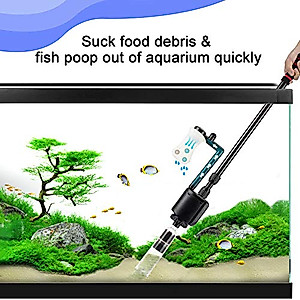 AQQA Aquarium Gravel Cleaner Siphon Kit,6 in 1 Electric Fish Tank Automatic Removable Vacuum Water Changer,Multifunction Wash Sand Filter Water Circulation 110V 60Hz/ 20W 320GPH