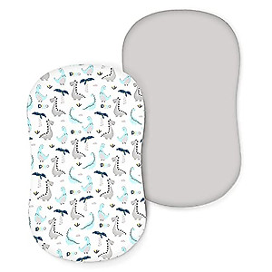 Bassinet Sheets JERORAY for Girls and Boys, 2 Pack Stretchy Ultra Soft Jersey Knit Bassinet Mattress Pad Cover, Grey Dinosaur