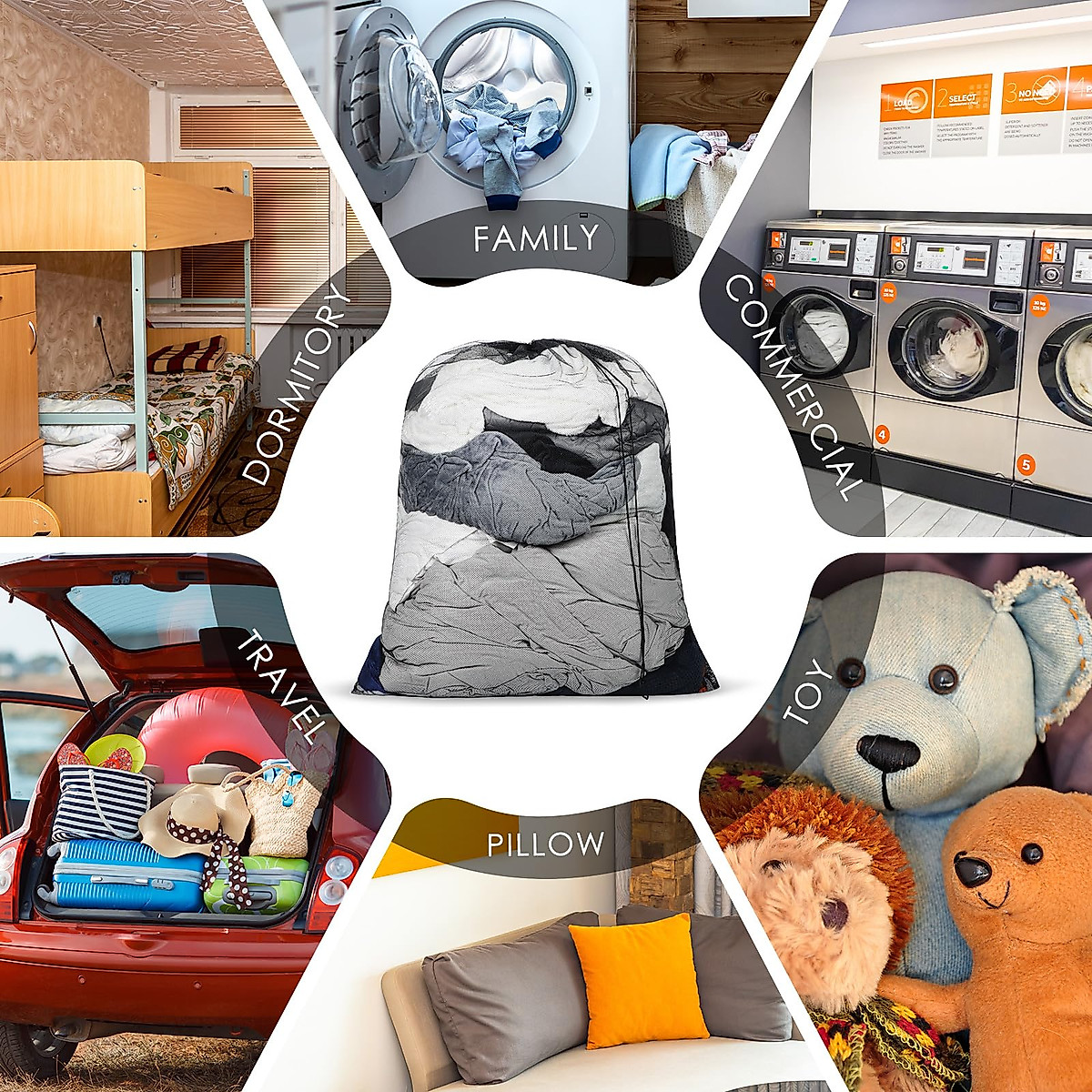 Locmeo 3 Pack Mesh Laundry Bags Extra Large 55"x43" Sturdy Material Laundry Liner with Drawstring Closure Black Washable Laundry Hamper Liner for Factories College Dorm Apartment and Apartment Dweller