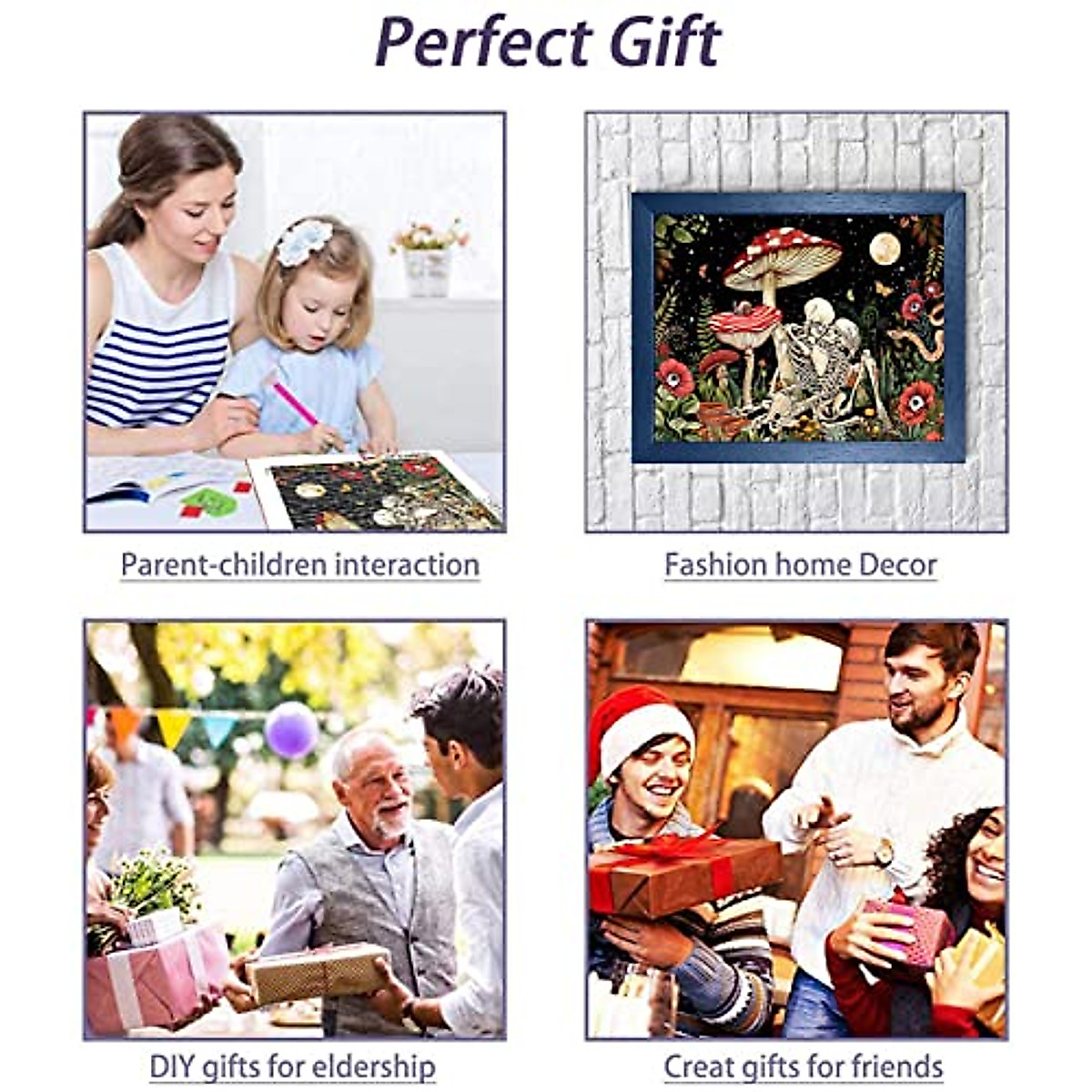 VeGuude Diamond Painting Kits for Adults, Mushroom 5D Diamond Art Kits, Full Drill DIY Crafts for Adults Home Wall Decor Diamond Dots Skeleton Moon [11.8x15.7inch]