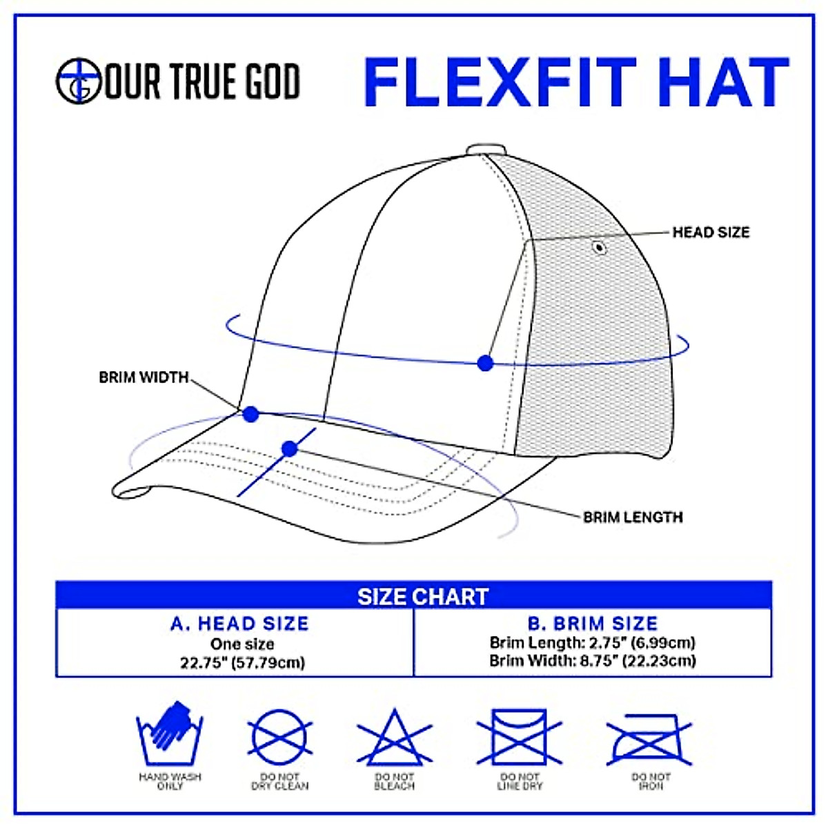 Our True God Faith Over Fear Leather Patch Flexfit Hat - Baseball Cap Men Breathable Flex Fit Ultrafibre Airmesh Fitted Cap (Royal Blue, Small-Medium, m)