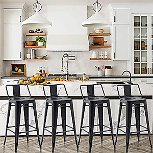 Tongli Metal Bar Stools Set of 4 Barstools Counter Height Bar Stools with Back Industrial Bar Stool Indoor Counter Stool Kitchen Island Stools Modern Bar Chair 26inch Matte Black