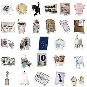 ZJSXINDI Stickers Aesthetic Waterproof Laptop Stickers Decals 57 Pcs for Water Bottle Laptop Computer Skateboard Bumper,Aesthetic Vsco Vinyl Stickers for Kids Teens Girls (Khaki)