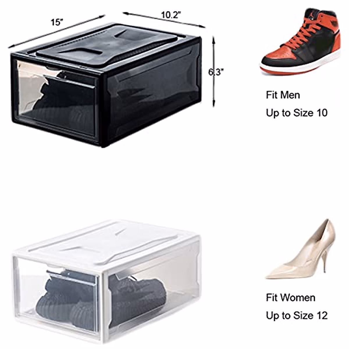 Naocca Shoe Storage Boxes Plastic Stackable 6 Pack Shoe Organizer for Closet, Space Saving Shoe Holder Sneaker Containers Bins for Entryway Drop Front Cubby, Fit up to Women's Size 12 White